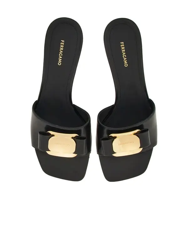 FERRAGAMO Bow Detail Slip-on Kitten Heel Sandals