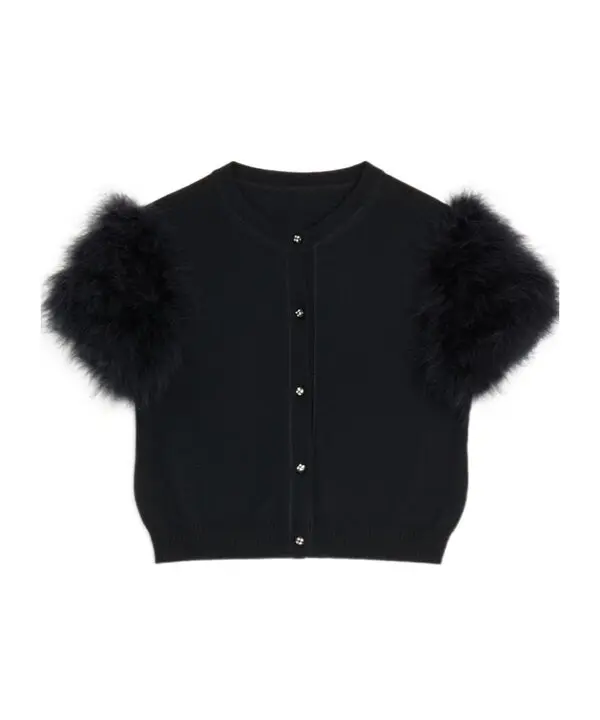 Valentino Garavani Crewneck Short Sleeve Knitted Cardigan With Feather Detail