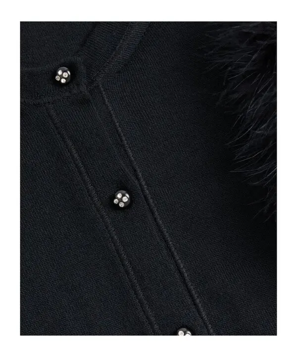 Valentino Garavani Crewneck Short Sleeve Knitted Cardigan With Feather Detail