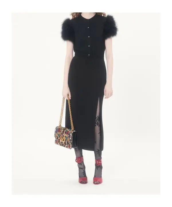 Valentino Garavani Crewneck Short Sleeve Knitted Cardigan With Feather Detail