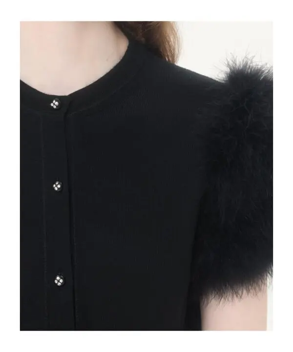 Valentino Garavani Crewneck Short Sleeve Knitted Cardigan With Feather Detail