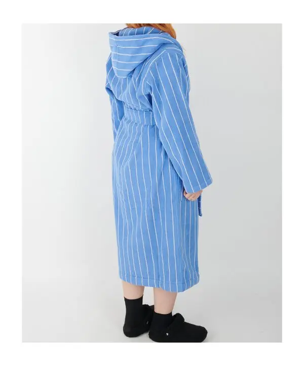 TEKLA Marseille Striped Hooded Bathrobe - Blue