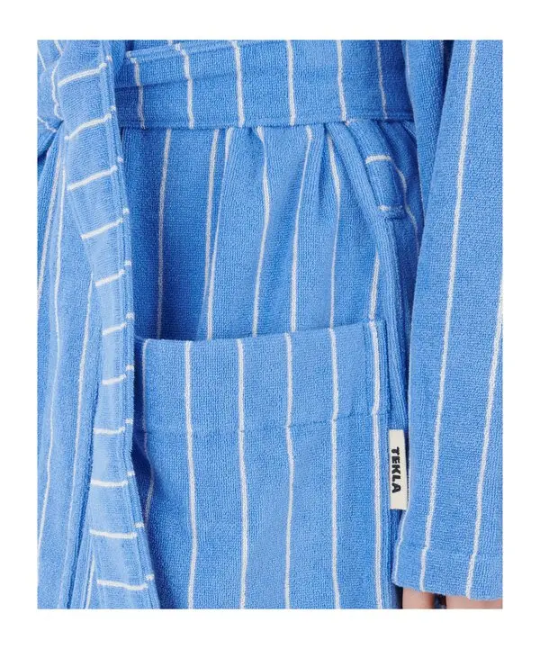 TEKLA Marseille Striped Hooded Bathrobe - Blue