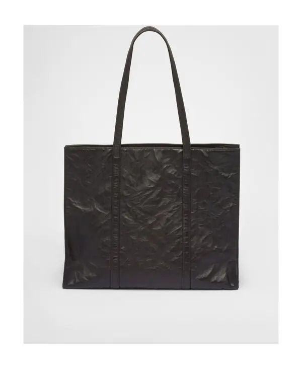 Prada Large Antique Nappa Leather Tote - Black
