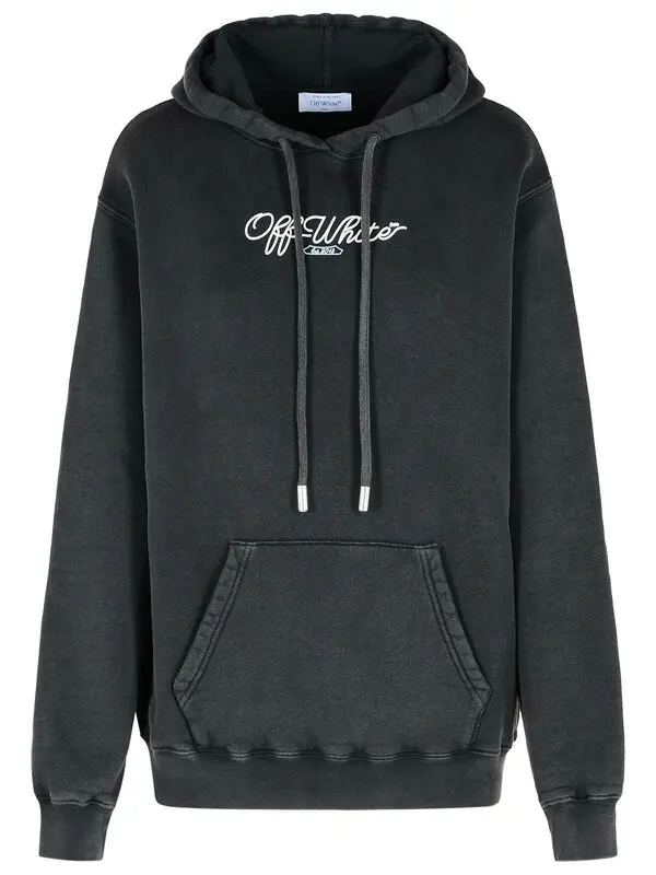 Off-White Logo Embroidered Drawstring Hoodie - Black