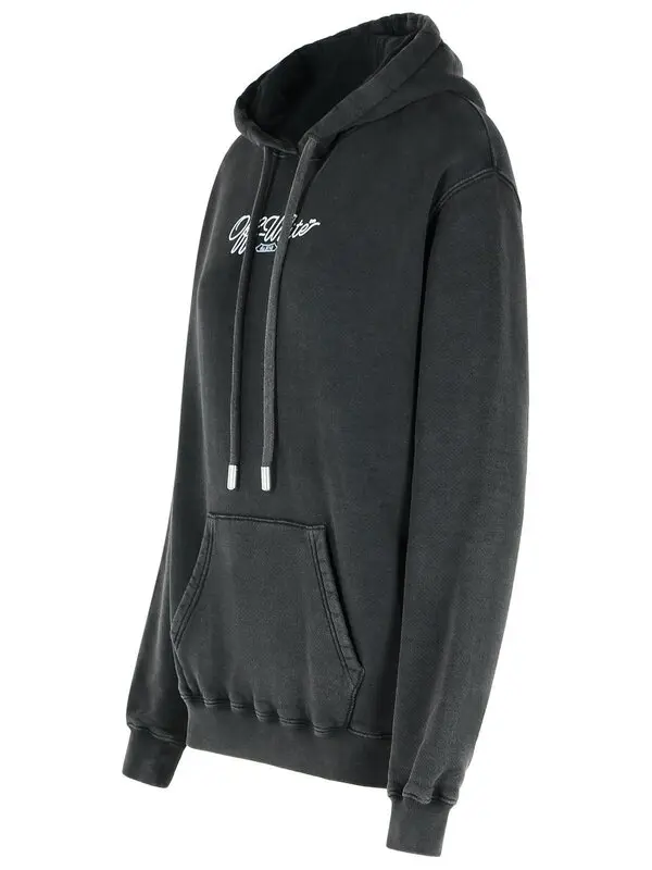 Off-White Logo Embroidered Drawstring Hoodie - Black