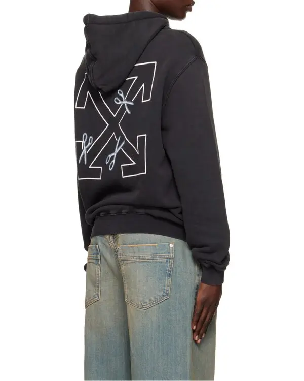 Off-White Logo Embroidered Drawstring Hoodie - Black