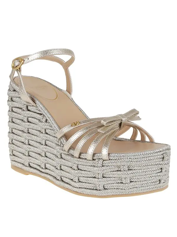 Valentino Garavani Vlogo Signature Bow Detailed Wedge Espadrilles