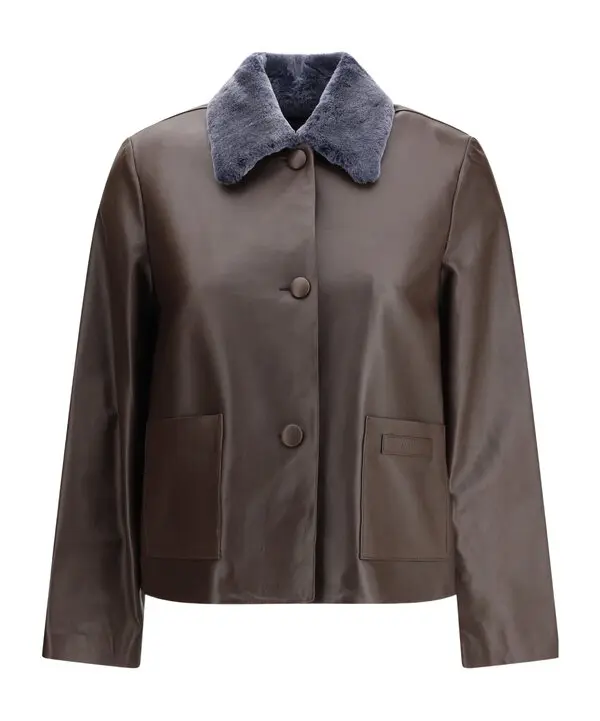 Marni Shearling Collar Leather Jacket - Black