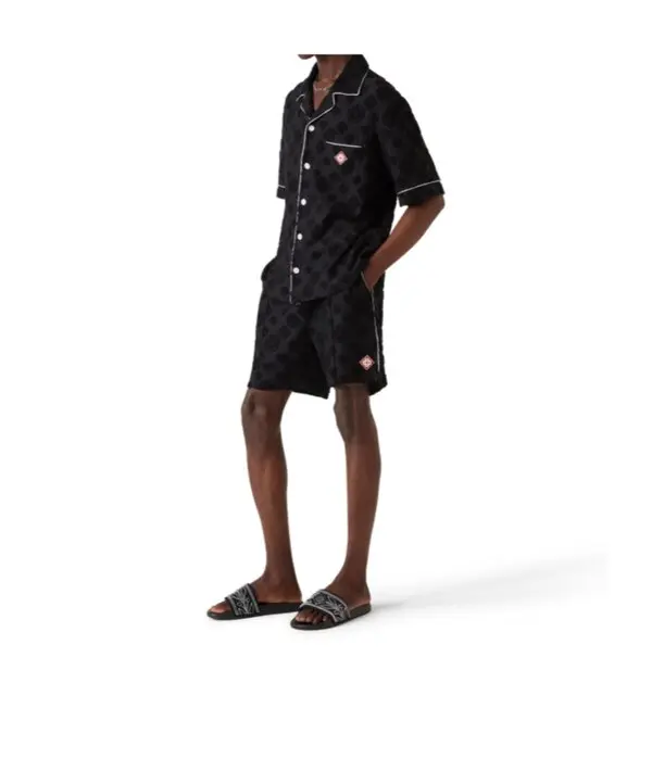 Casablanca Embroidered Terry Pool Slides - Black