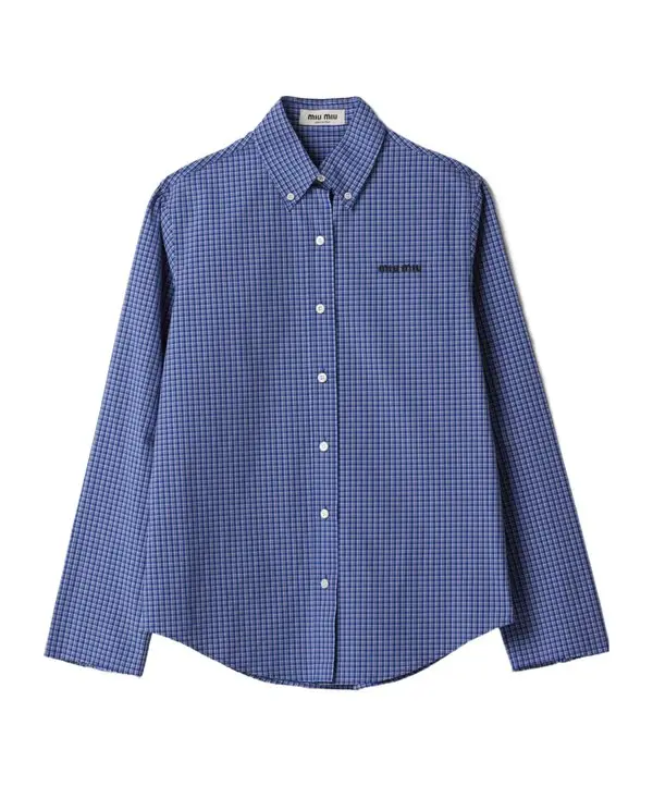 Miu Miu Checked Button-up Shirt With Embroidered Logo