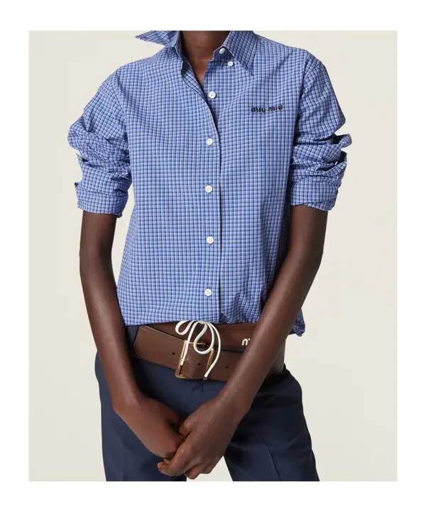 Miu Miu Checked Button-up Shirt With Embroidered Logo