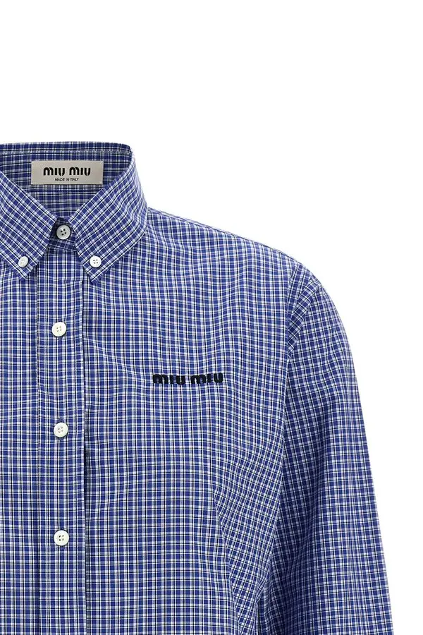 Miu Miu Checked Button-up Shirt With Embroidered Logo