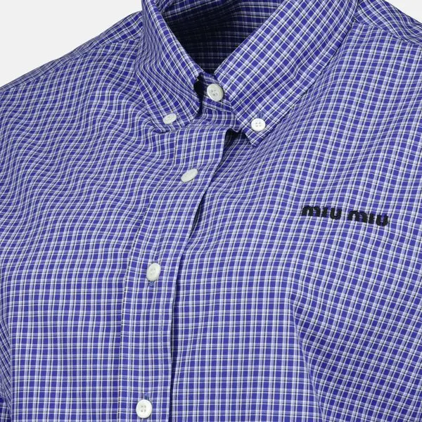 Miu Miu Checked Button-up Shirt With Embroidered Logo