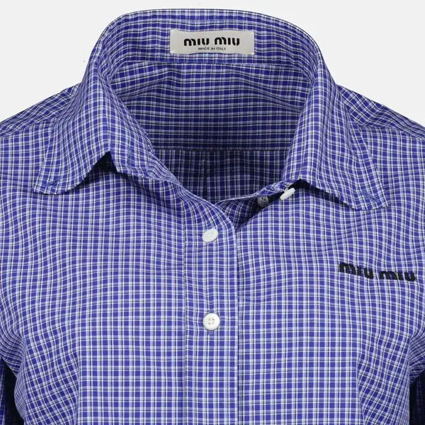 Miu Miu Checked Button-up Shirt With Embroidered Logo