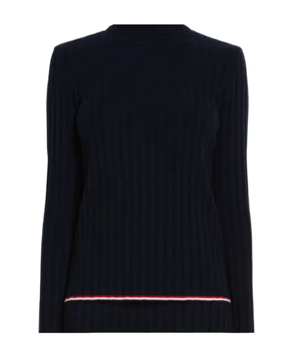 Thom Browne Ribbed Knit Turtleneck Jumper With Striped Detail - Navy Blue