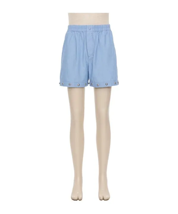 Valentino Garavani Elastic Waist Shorts With Embellished Hem - Blue