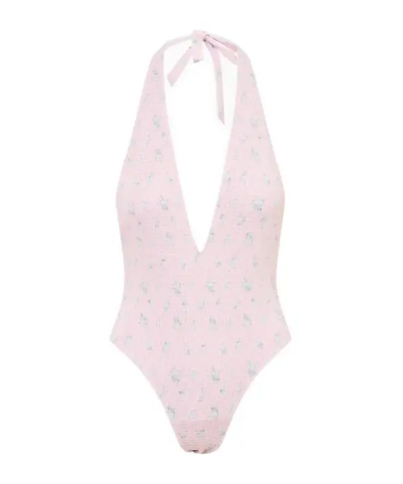 LoveShackFancy Gienna Halterneck One-piece Beachwear - Clove Ice