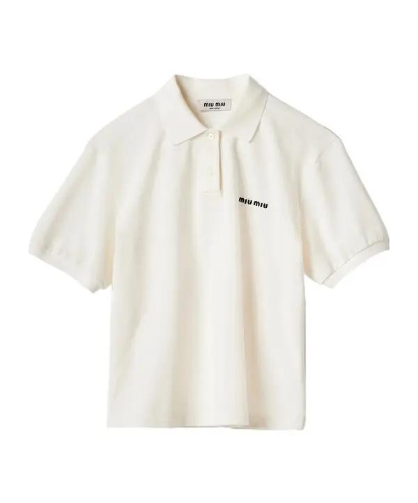 Miu Miu Short-sleeved Polo Shirt With Embroidered Logo - White