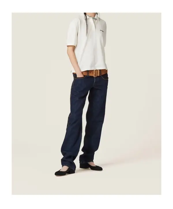 Miu Miu Short-sleeved Polo Shirt With Embroidered Logo - White