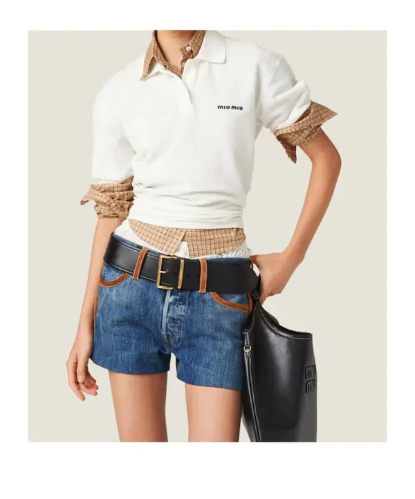 Miu Miu Short-sleeved Polo Shirt With Embroidered Logo - White