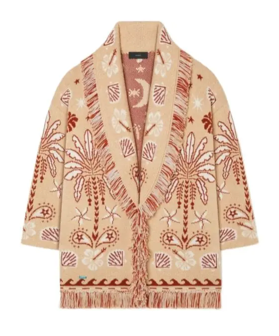 Alanui Bandana Jacquard Belted Cardigan - Nude