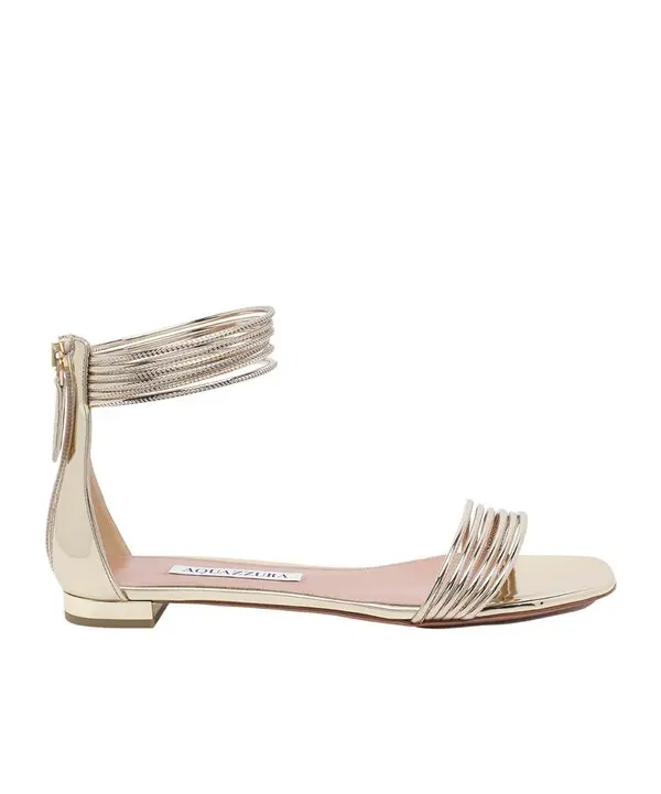 AQUAZZURA Metallic Strappy Sandals With Zipper Closure