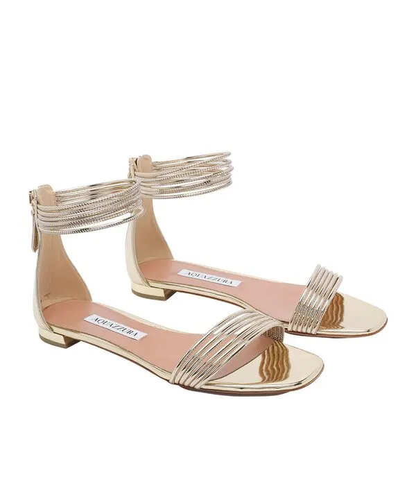 AQUAZZURA Metallic Strappy Sandals With Zipper Closure