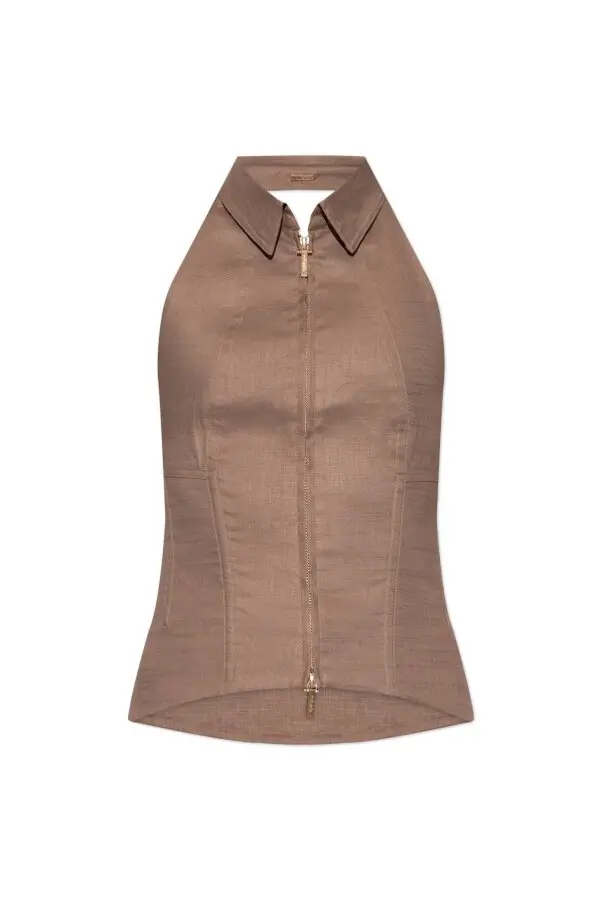 Cult Gaia Halter Neck Zip-up Open Back Top