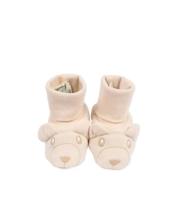 Fendi Bear Detail Beanie Hat, Bib, And Slippers Set