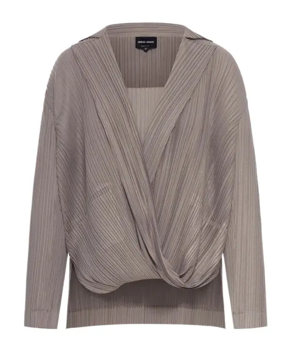 Giorgio Armani Pleated Twin-set Top With Lapel Design - Gray