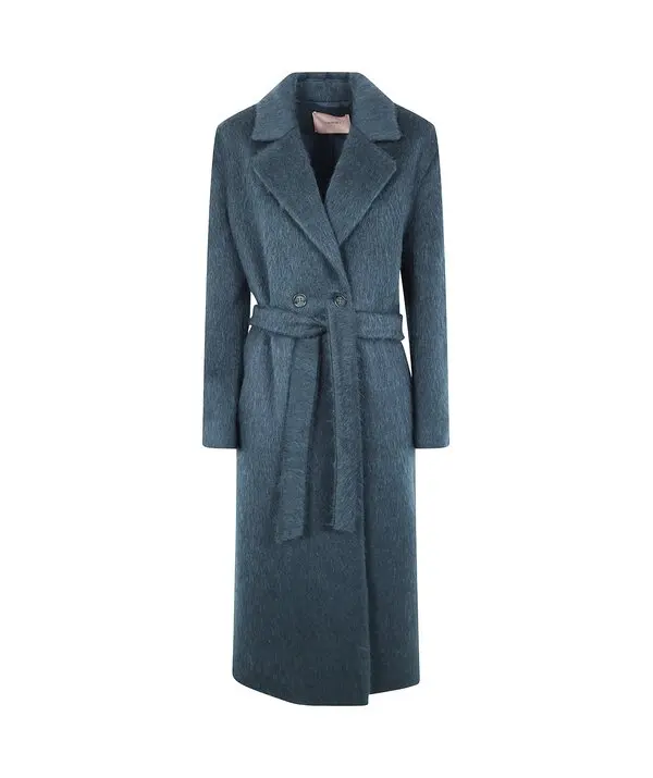 TWINSET Self-tie Belted Double-breasted Coat - Blue