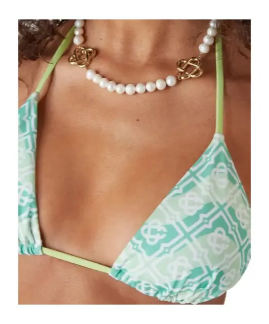 Casablanca Wavy Monogram Tie Bikini Top - Green