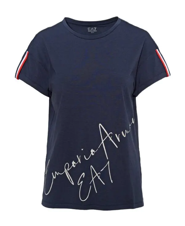 EA7 Round Neck T-shirt With Tricolor Stripes