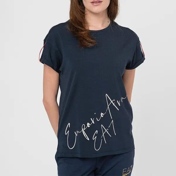 EA7 Round Neck T-shirt With Tricolor Stripes