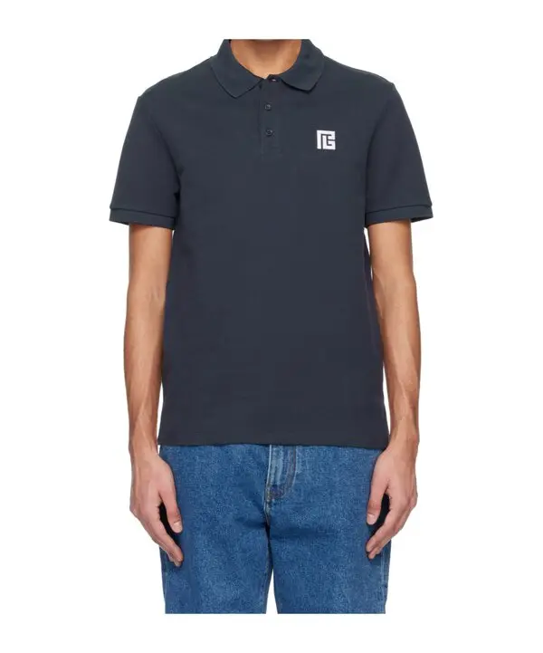 Balmain Logo Embroidered Short-sleeve Polo Shirt - Navy