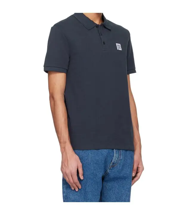 Balmain Logo Embroidered Short-sleeve Polo Shirt - Navy