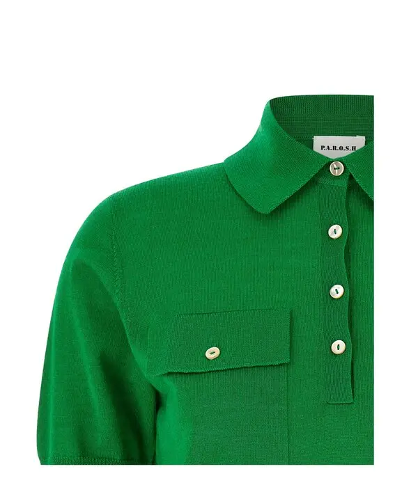 P.a.r.o.s.h Knitted Short-sleeved Polo Shirt With Pockets - Green