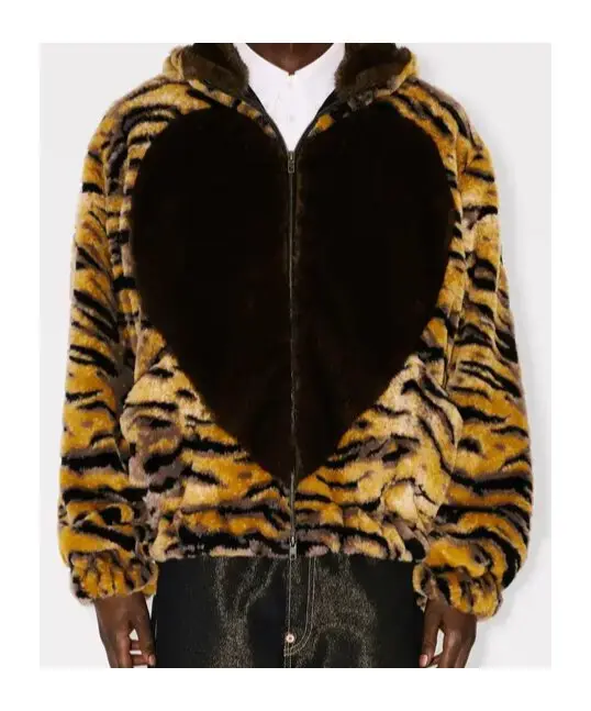 Kenzo Tiger Print Faux Fur Hooded Blouson