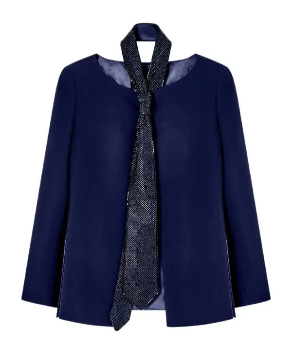 Giorgio Armani Silk Jacket With Embroidered Tie - Blue