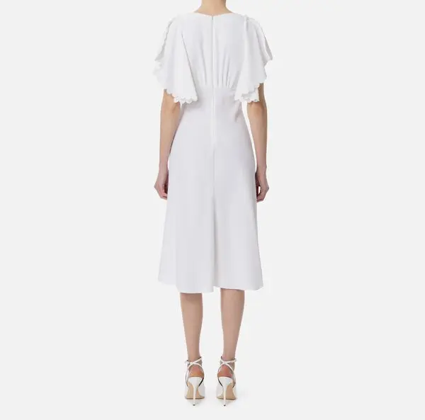 Elisabetta Franchi Midi Dress With Scalloped Sleeves