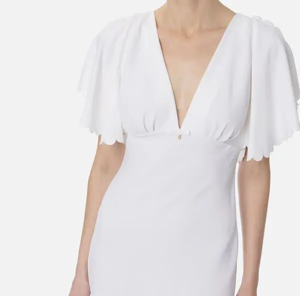Elisabetta Franchi Midi Dress With Scalloped Sleeves