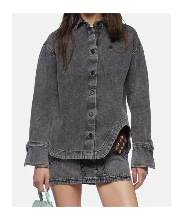 Attico Eliza Split Denim Shirt - Black