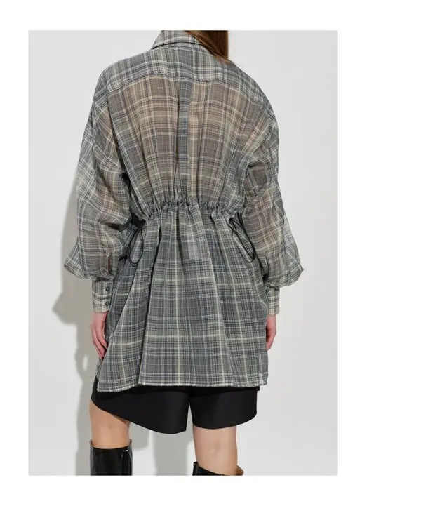 Coperni Plaid Drawstring-waist Shirt - Gray