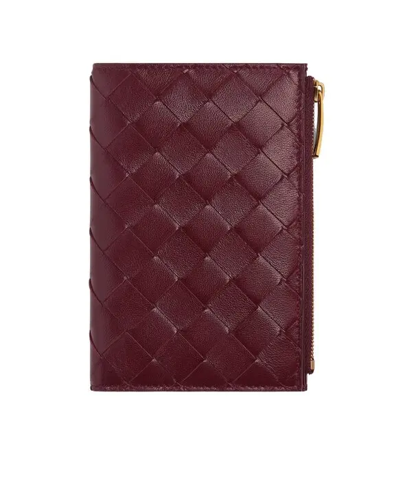 Bottega Veneta Medium Intrecciato Bi-fold Zip Wallet - Red