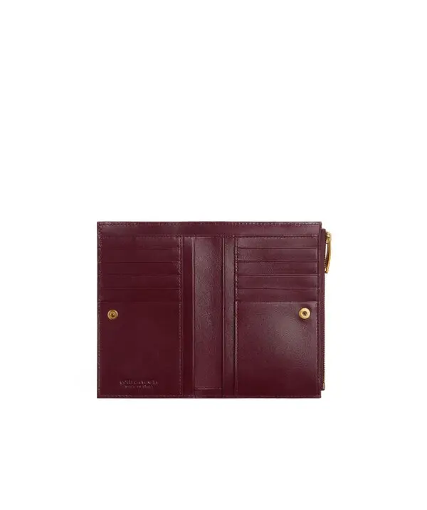 Bottega Veneta Medium Intrecciato Bi-fold Zip Wallet - Red