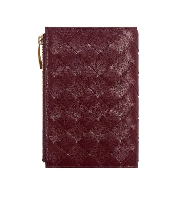 Bottega Veneta Medium Intrecciato Bi-fold Zip Wallet - Red