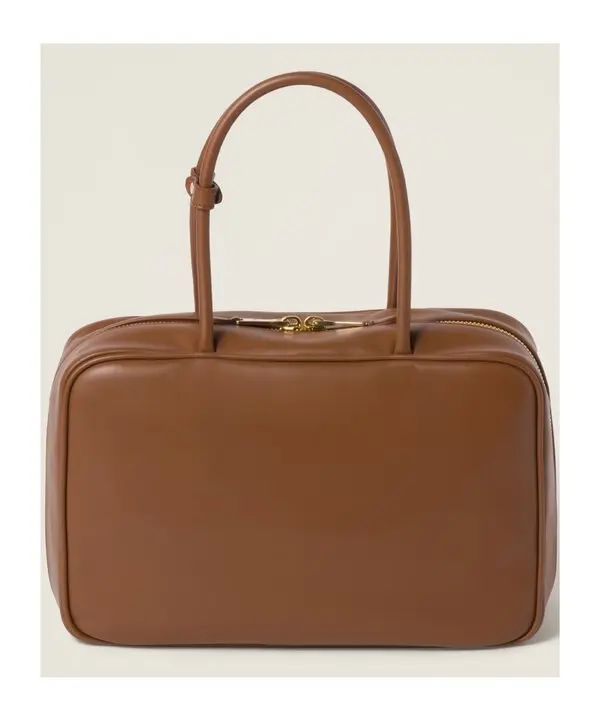 Miu Miu Logo Debossed Zipped Tote Bag - Cognac