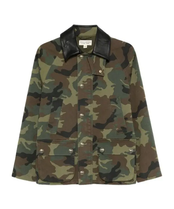 NILI LOTAN Camouflage Print Long-sleeved Jacket With Leather Collar