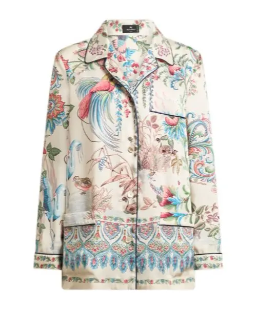 Etro Placed Flora And Fauna Print Twill Shirt - Color